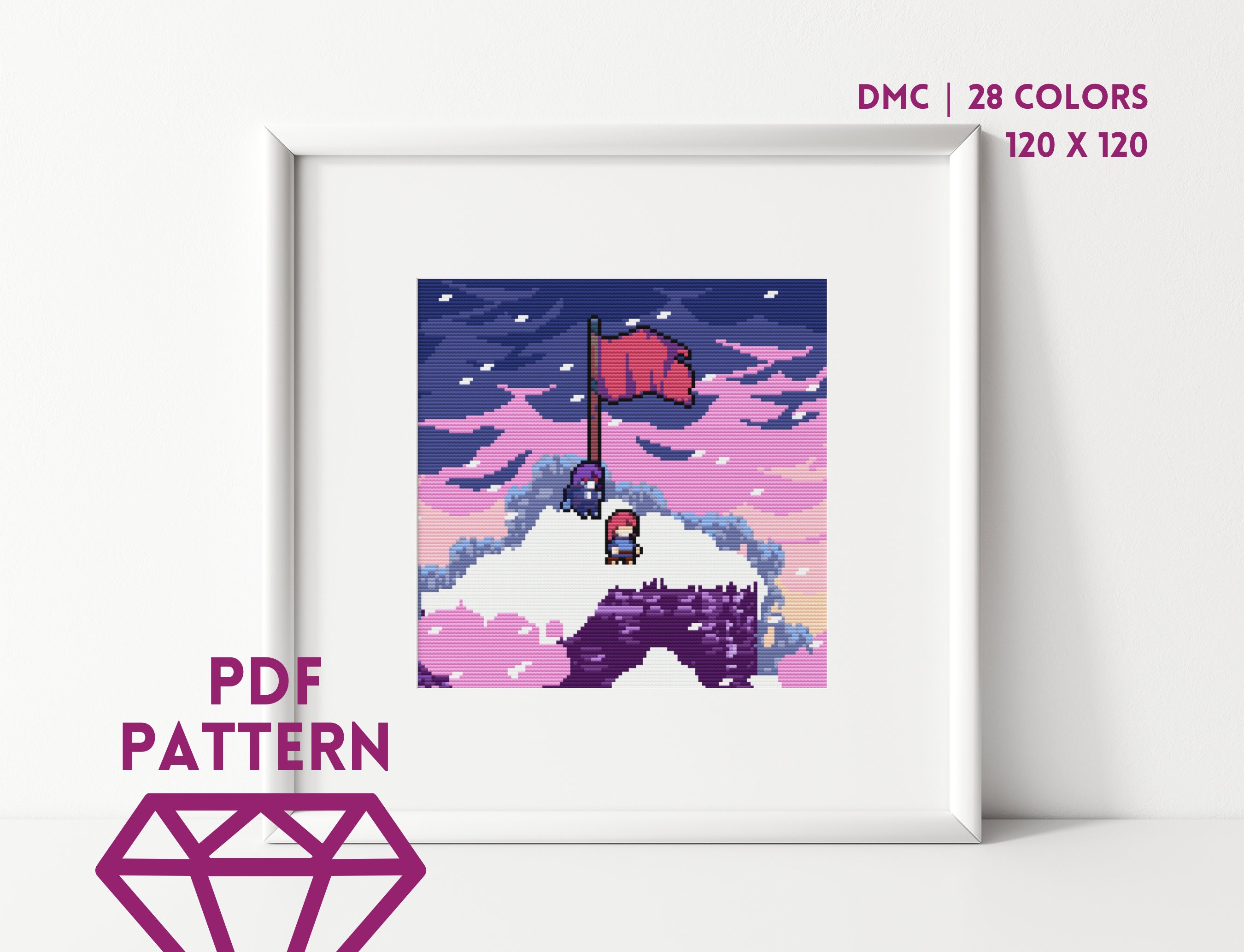 Celeste: Summit Counted Cross Stitch PDF Madeline and Badeline Digital Pattern Video Game Cross ...
