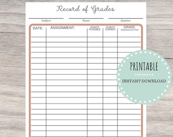 Printable Grade Book Grade Sheet 25-30 Class Sizes - Etsy