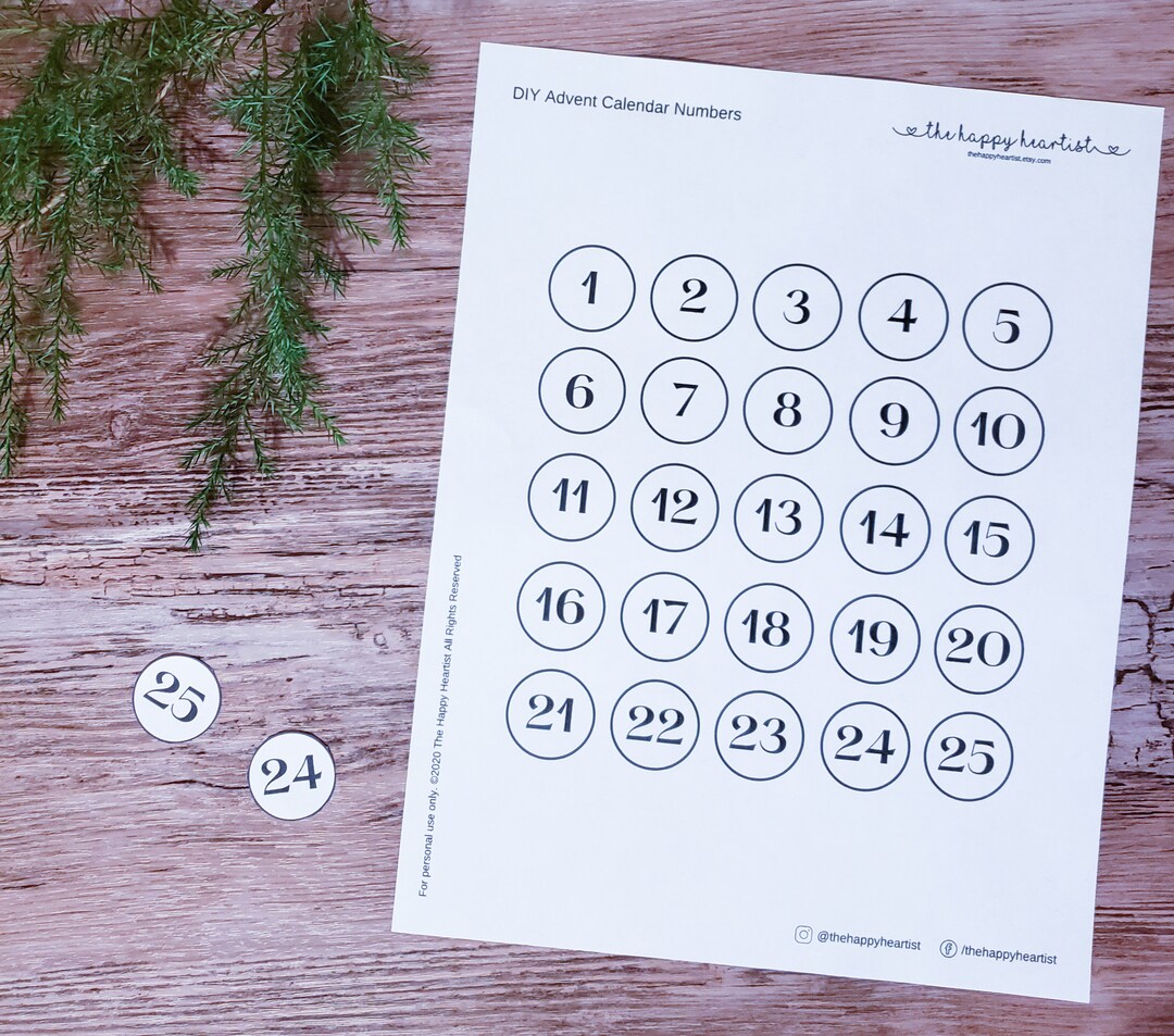 Printable Advent Calendar Numbers, Christmas Countdown Numbers, 1 ...