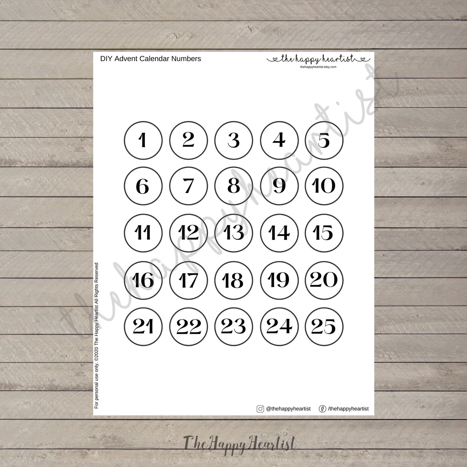 Printable Advent Calendar Numbers, Christmas Countdown Numbers, 1 ...