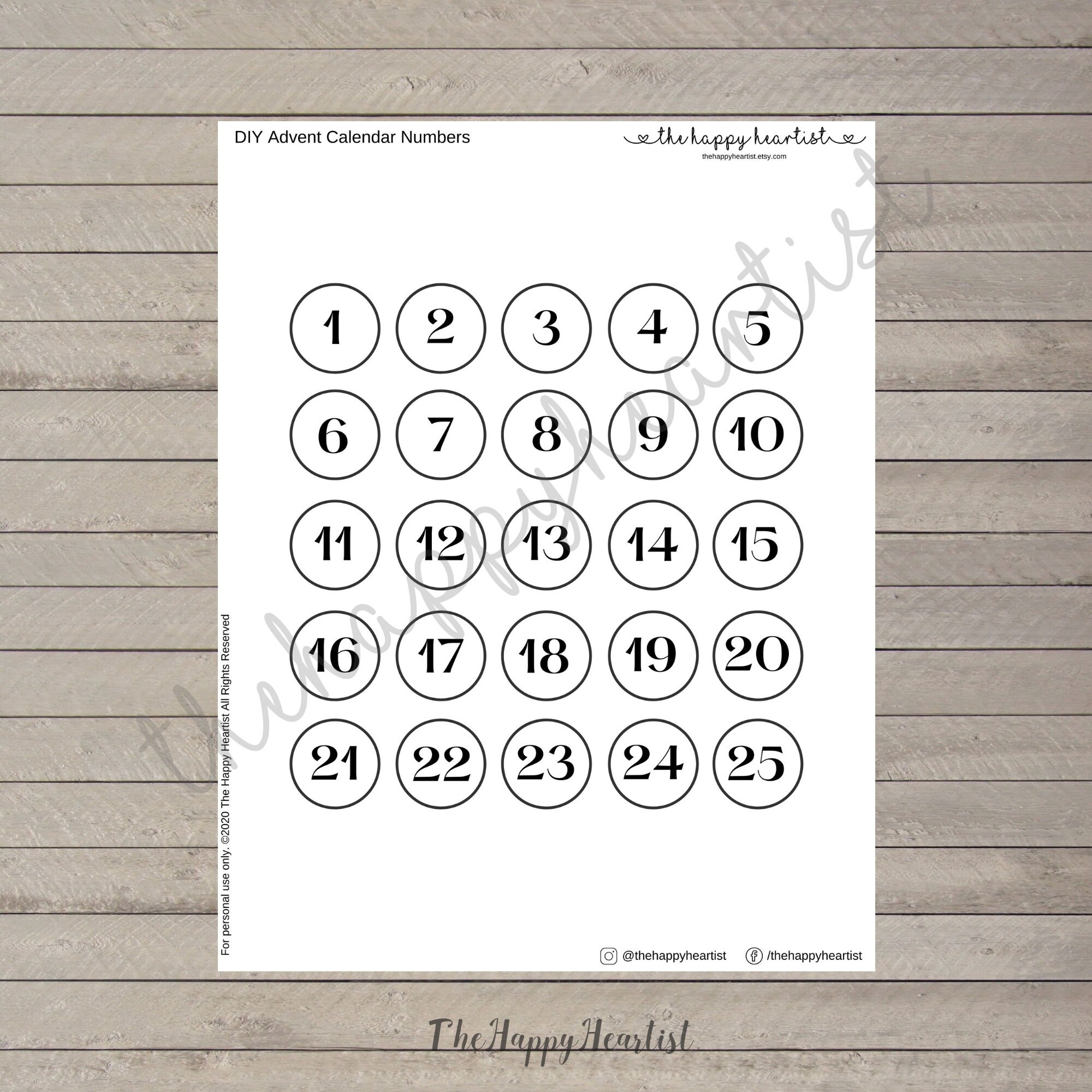 Printable Advent Calendar Numbers, Christmas Countdown Numbers, 1 ...