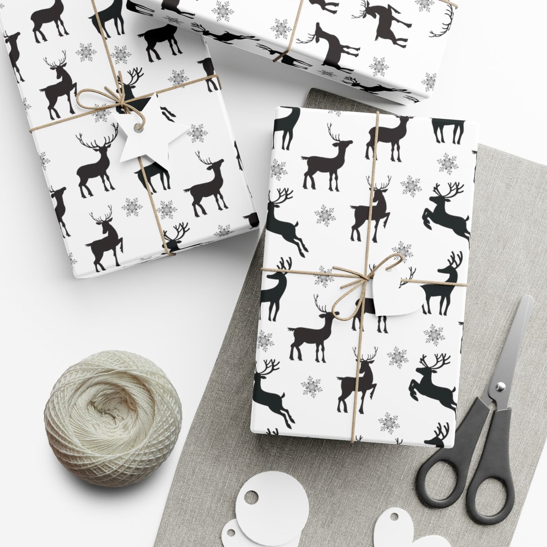 Reindeer Wrapping Paper, Christmas Gift Wrap, Festive Reindeer, Black ...