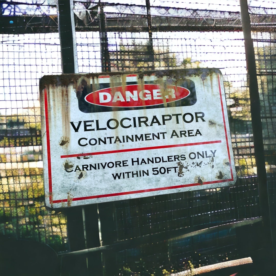 Jurassic Park Replica Velociraptor Danger Sign - Etsy
