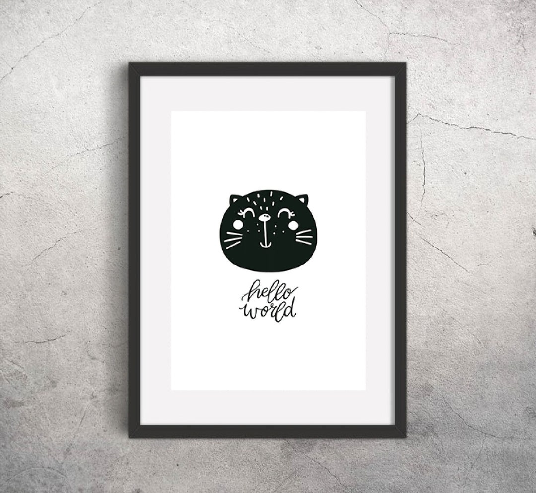 Nursery Wall Art - Hello World Cat Digital Print, Printable Print ...