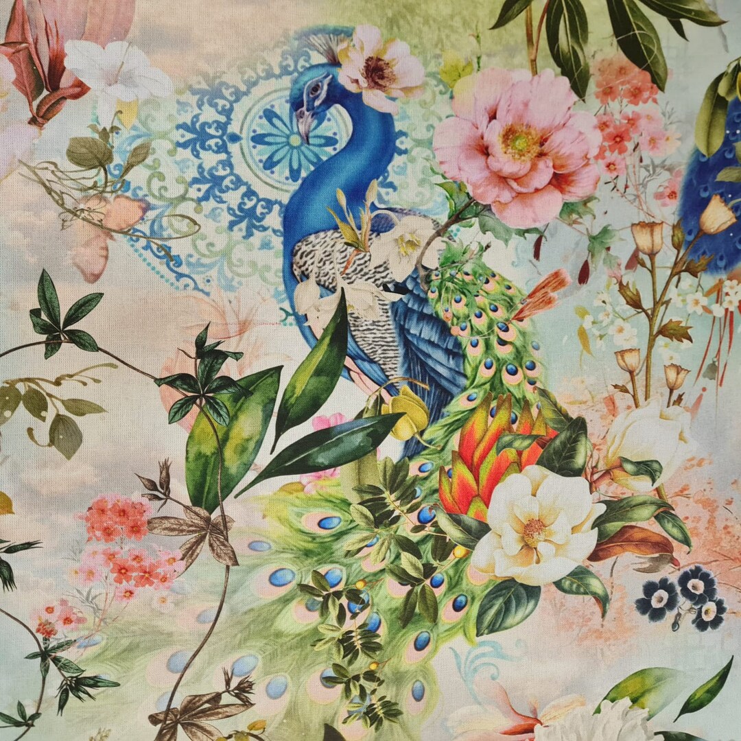 Fabric Cotton mai Tai Pastel Peacock Flowers - Etsy