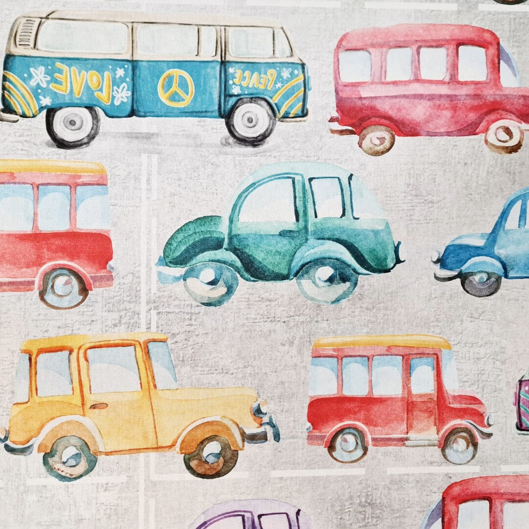 Fabric Cotton "cars" Colorful Ecru Digital Print Linen Look - Etsy