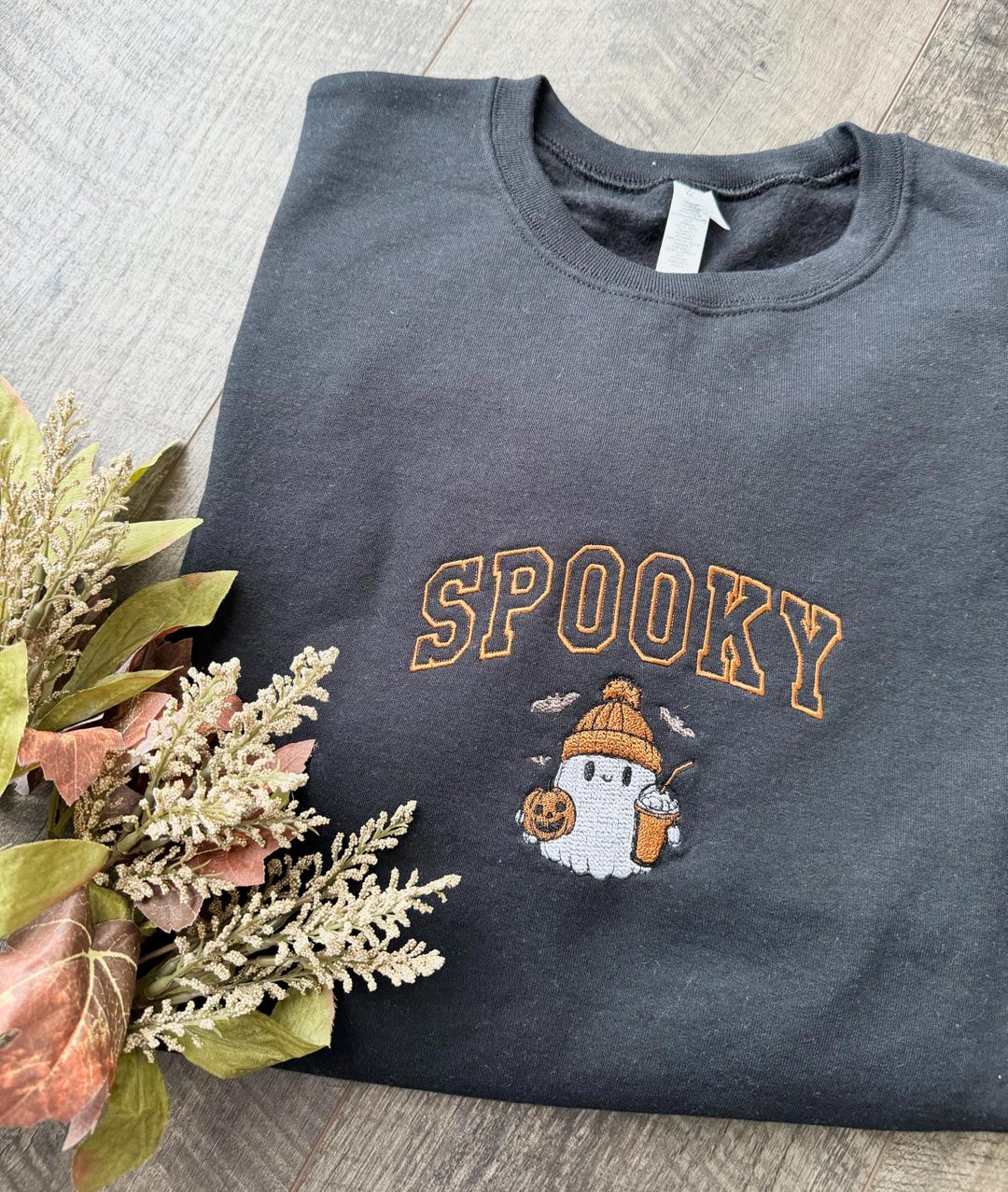Spooky Sweatshirt, Embroidered Ghost Sweatshirt, Embroidered Fall ...