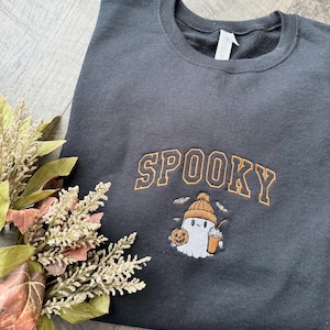 Spooky Sweatshirt, Embroidered Ghost Sweatshirt, Embroidered Fall ...