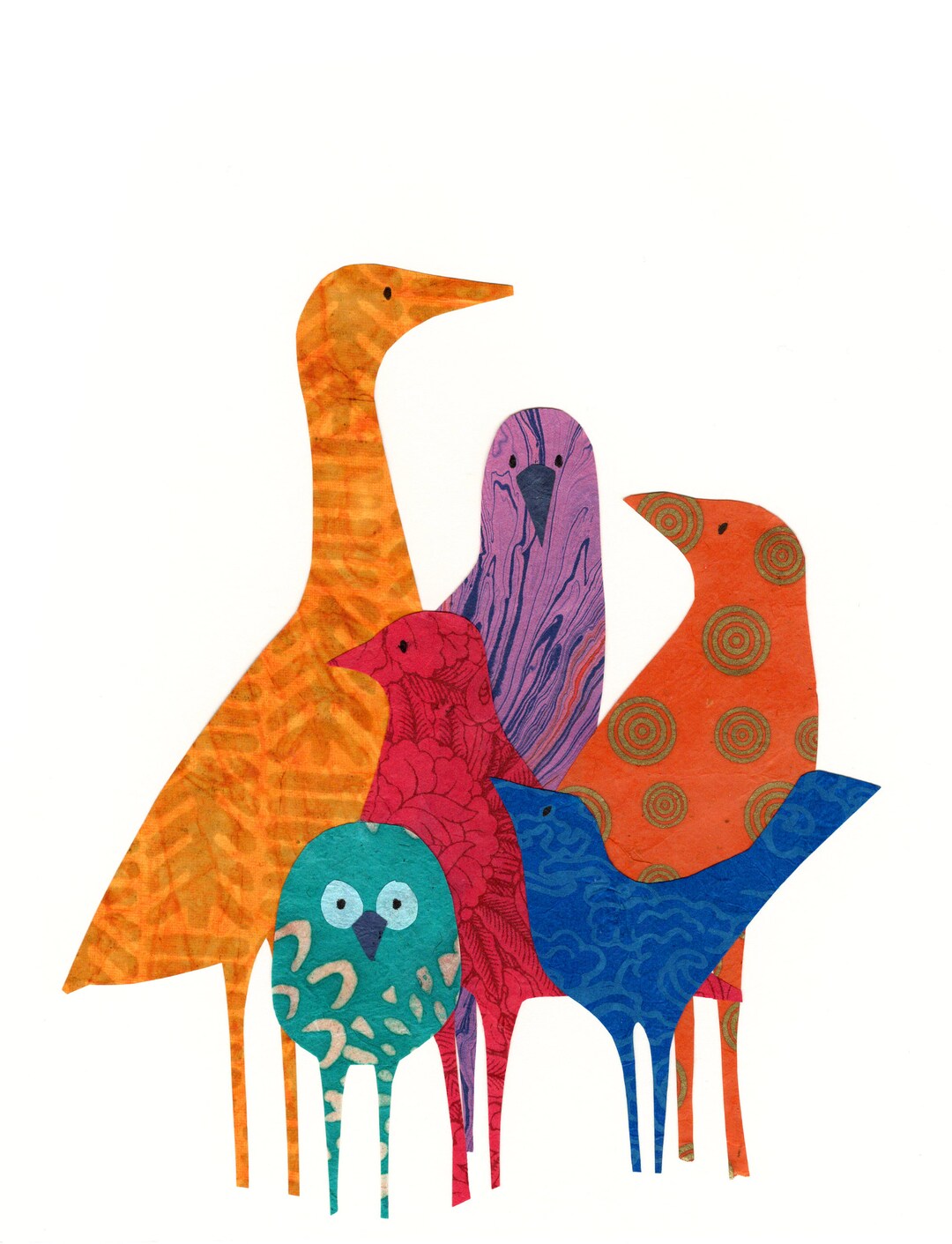 Colorful Bird Flock - Original Collage - Etsy