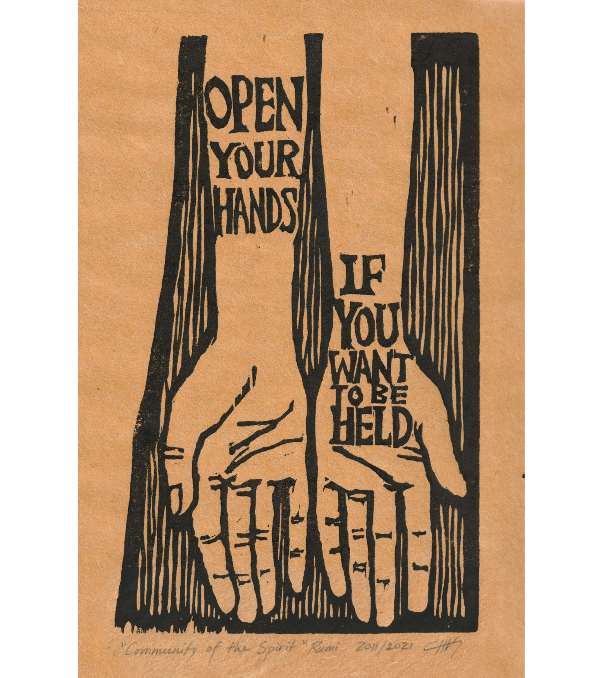 Open Your Hands: Rumi Woodcut Print - Etsy