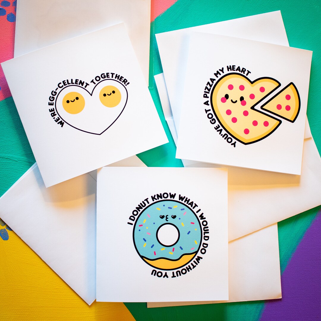 Cute Greeting Cards Valentine's Day Cards: Food Theme - Etsy