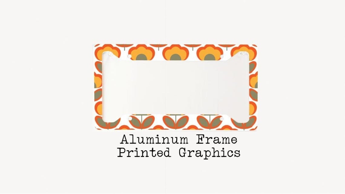 70s Retro Flowers Full Color License Plate Frame Aluminum | Hippe ...