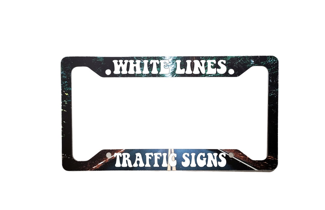 White Lines & Traffic Signs Road | Flat Aluminum License Plate Frame ...