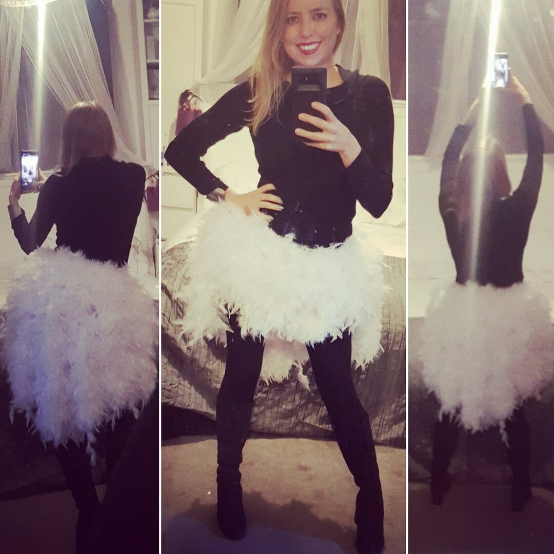 Showgirl canary Feather Boa Skirts With Front Covering Bustle Secure Adjustable Clip-on Elastic ...