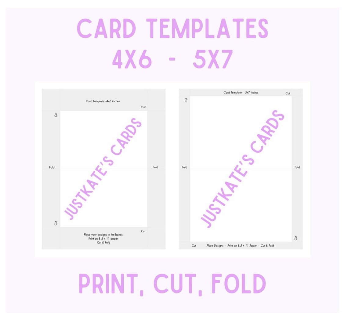 Greeting Card Template (pdf/word) 4x6 and 5x7 Inches - Cut & Fold ...