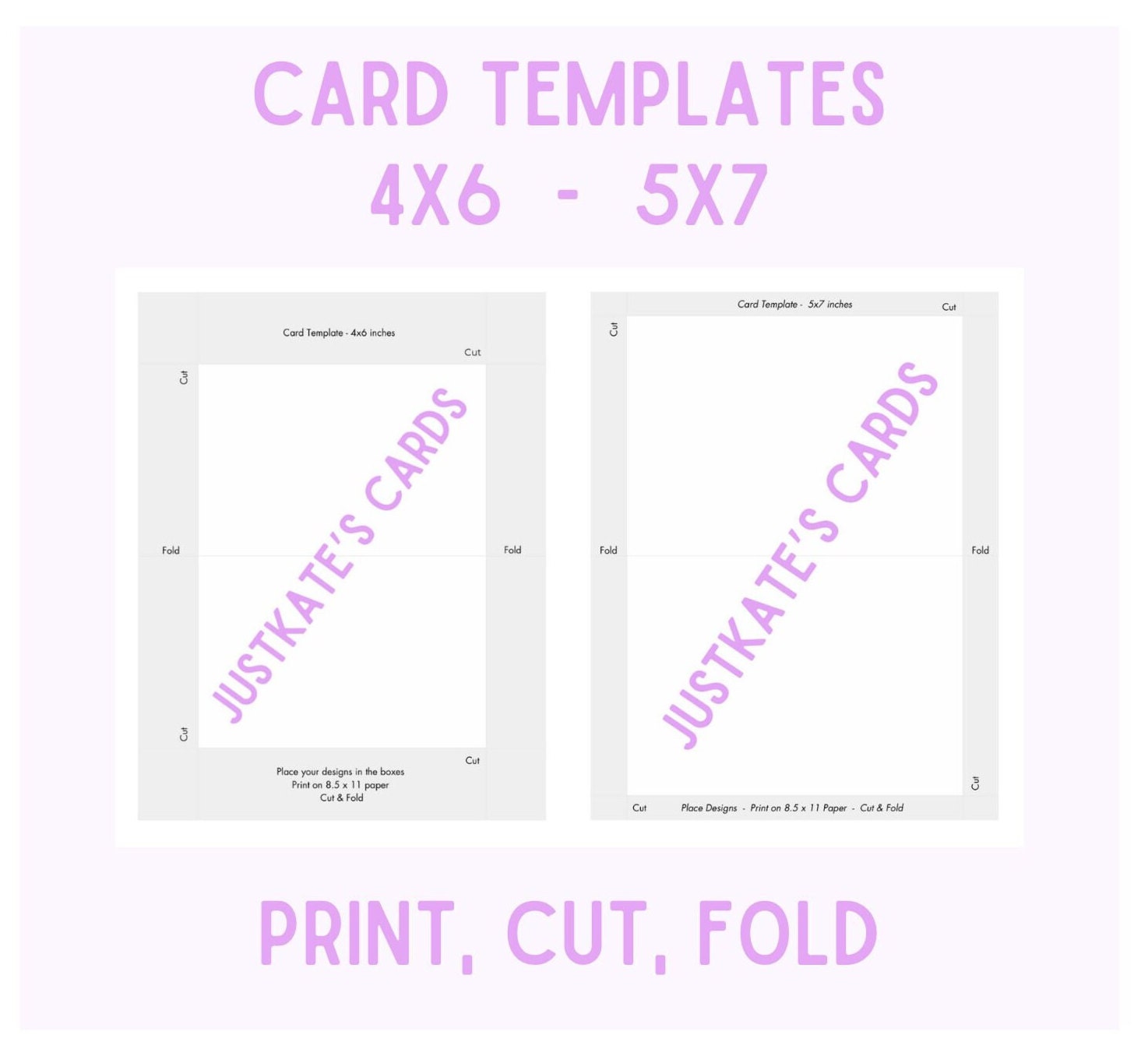 Greeting Card Template (pdf/word) 4x6 and 5x7 Inches - Cut & Fold ...