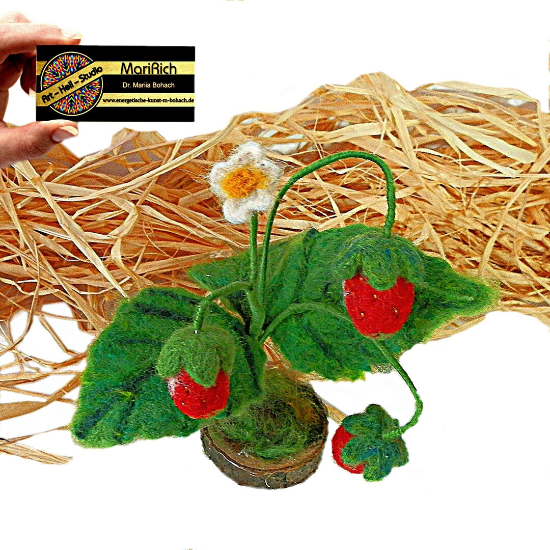 Natural Looking Needle Felted Strawberry Plant With Red Berries, White ...