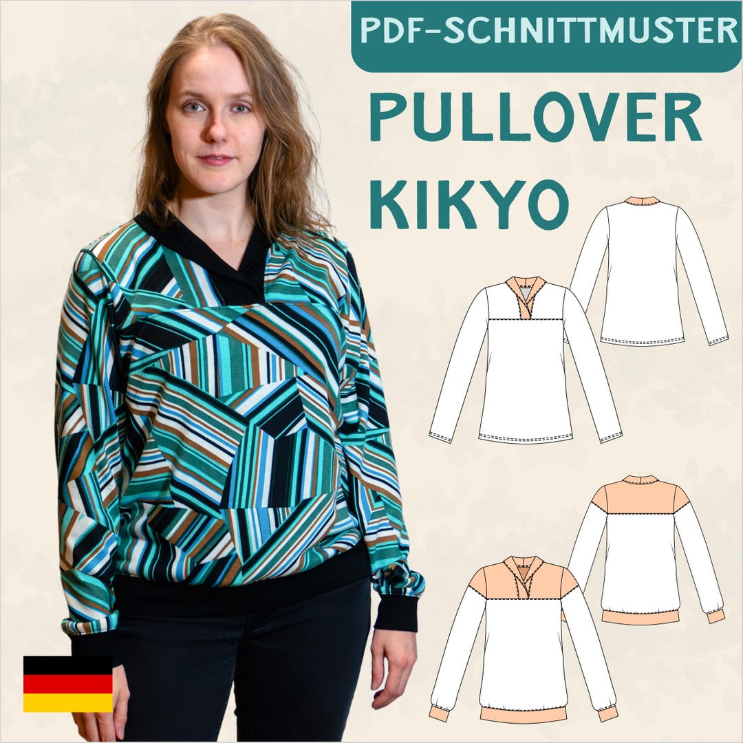 Kikyo Sewing Pattern PDF Wrap Collar Pullover Long Sleeve Elegant With ...