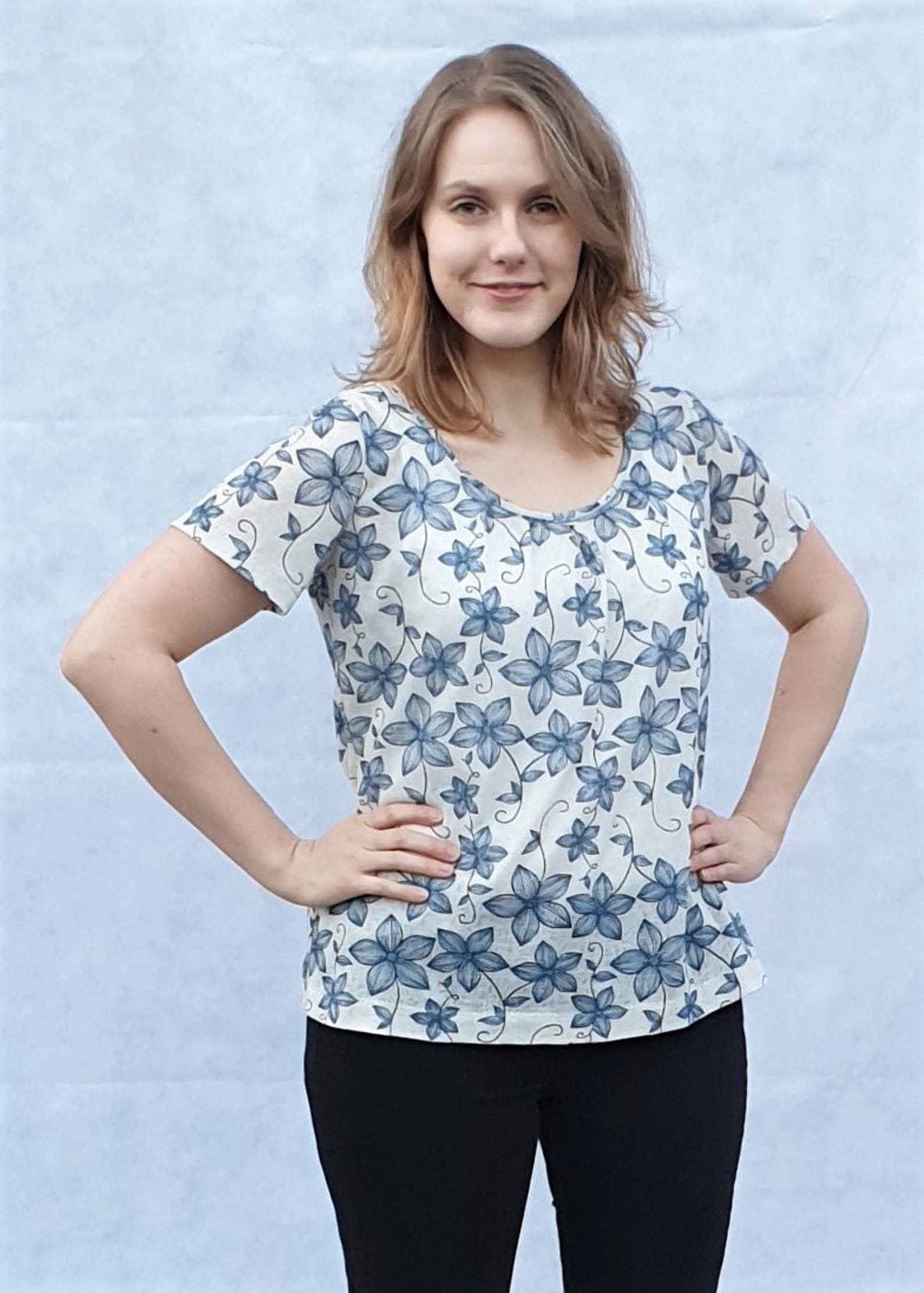 PDF Sewing Pattern Shirt Gloria EU 34-50 US 4-20 Jersey Top Pleats Yoke ...