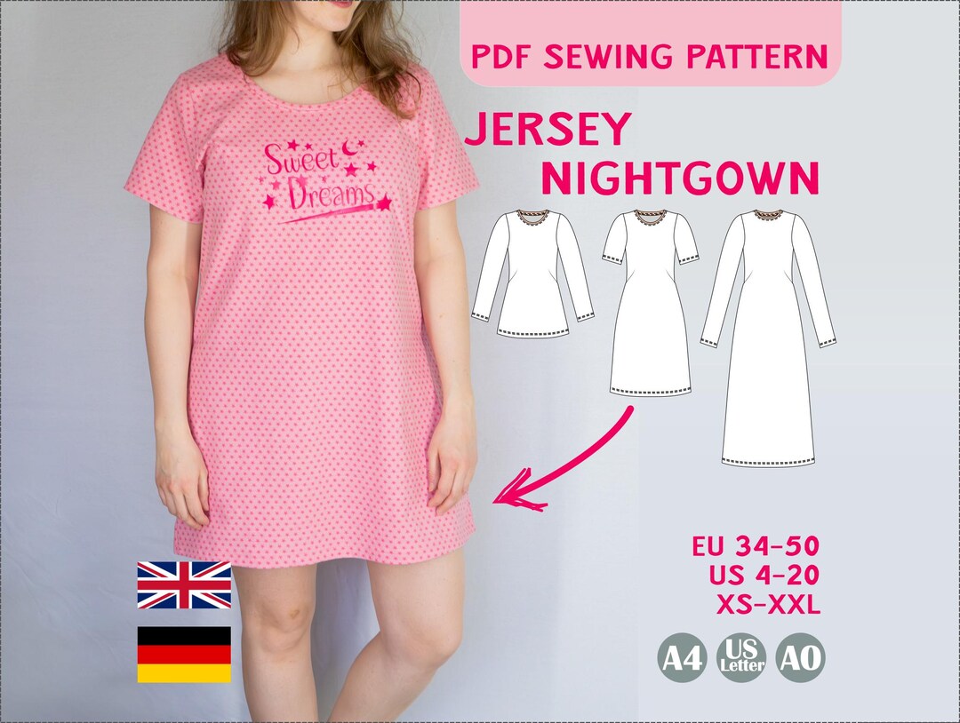 PDF Sewing Pattern Women Nightgown Shirt Jersey Longshirt Sleepwear ...