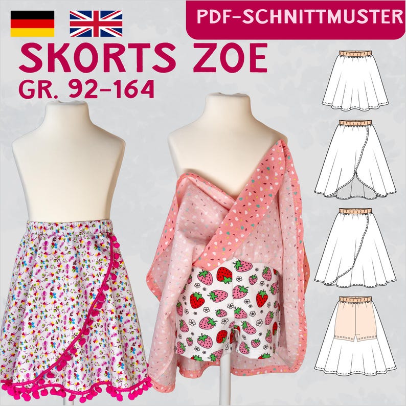 PDF Sewing Pattern Skorts Zoe Girls Wrap Skirt Elastic Waist With ...