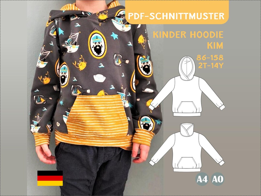 PDF Sewing Pattern Toddler Kids Hoodie EU 86-158 US 2T-14 Pullover With ...