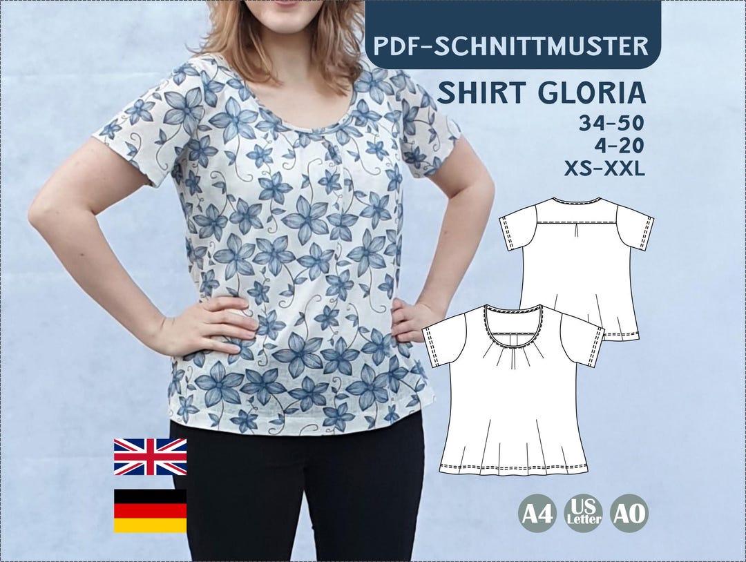 Jersey Shirt Sewing Pattern PDF Women’s Top Pleats Short Sleeve Long ...