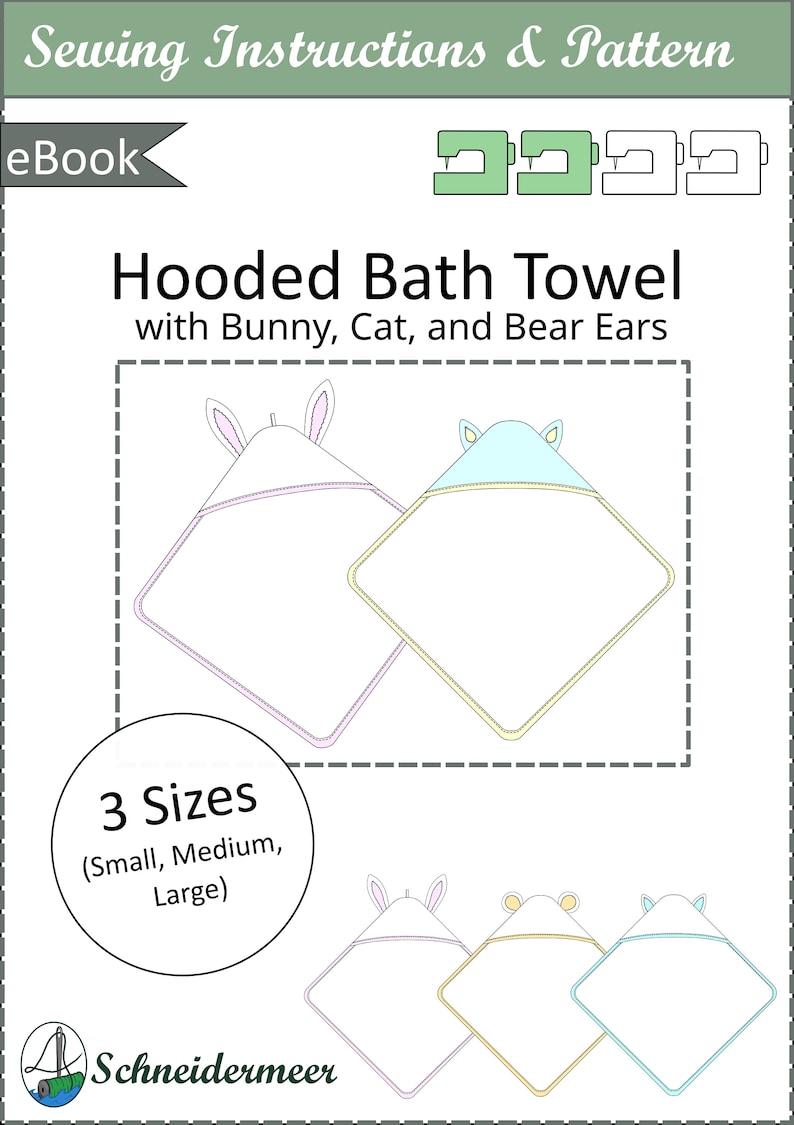 PDF Pattern Hooded Towel With Face and Ears 3 Sizes for Babies Toddlers ...