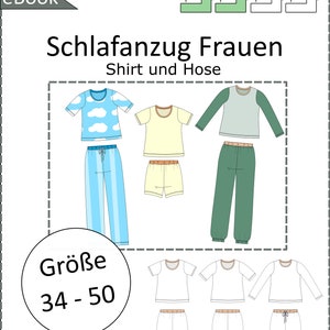 Women Pajama Sewing Pattern Pdf Jersey Sleepwear Set Shirt Pants Shorts ...