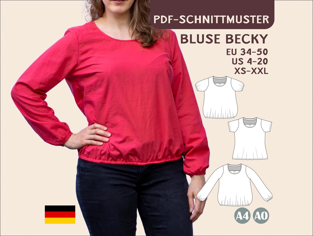 PDF Sewing Pattern Blouse Tunic Women Loose Fit Top With Elastic Hem ...