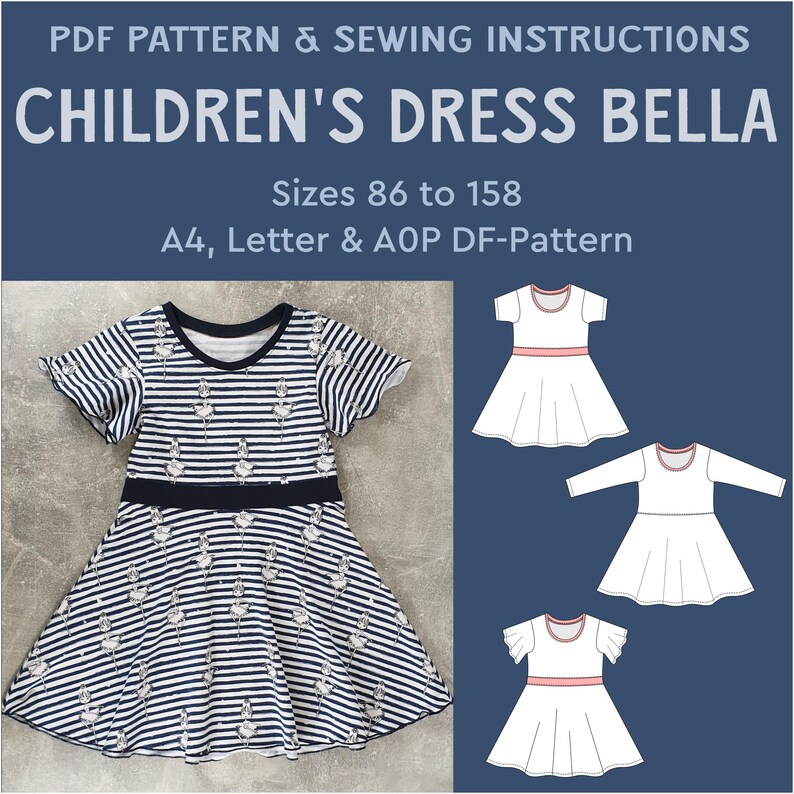PDF Sewing Pattern Jersey Dress Bella With Flared Skirt Waistband ...