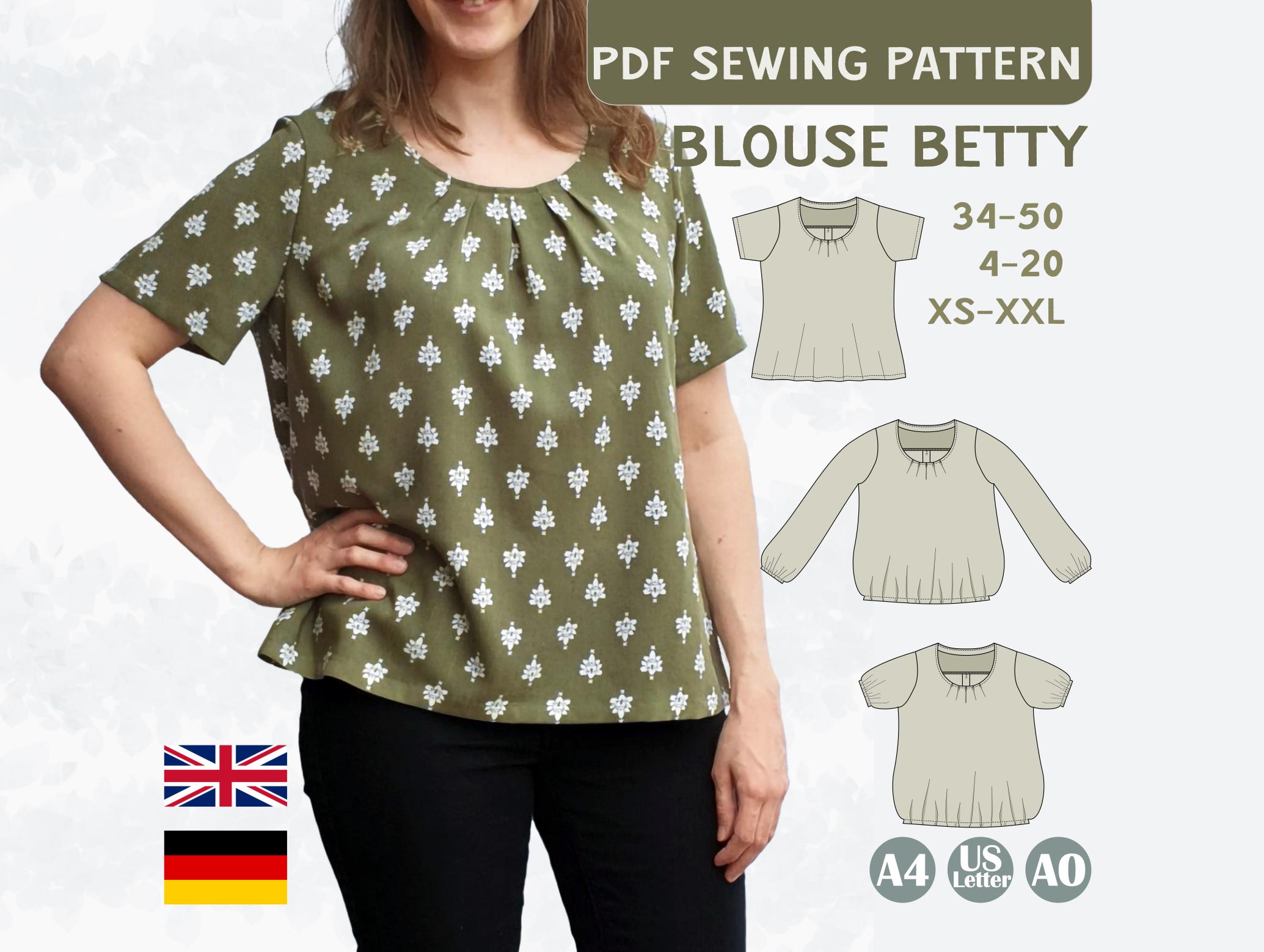 Blouse Sewing Pattern PDF Women’s Top Pleats Short Sleeve Long Sleeve 3 ...