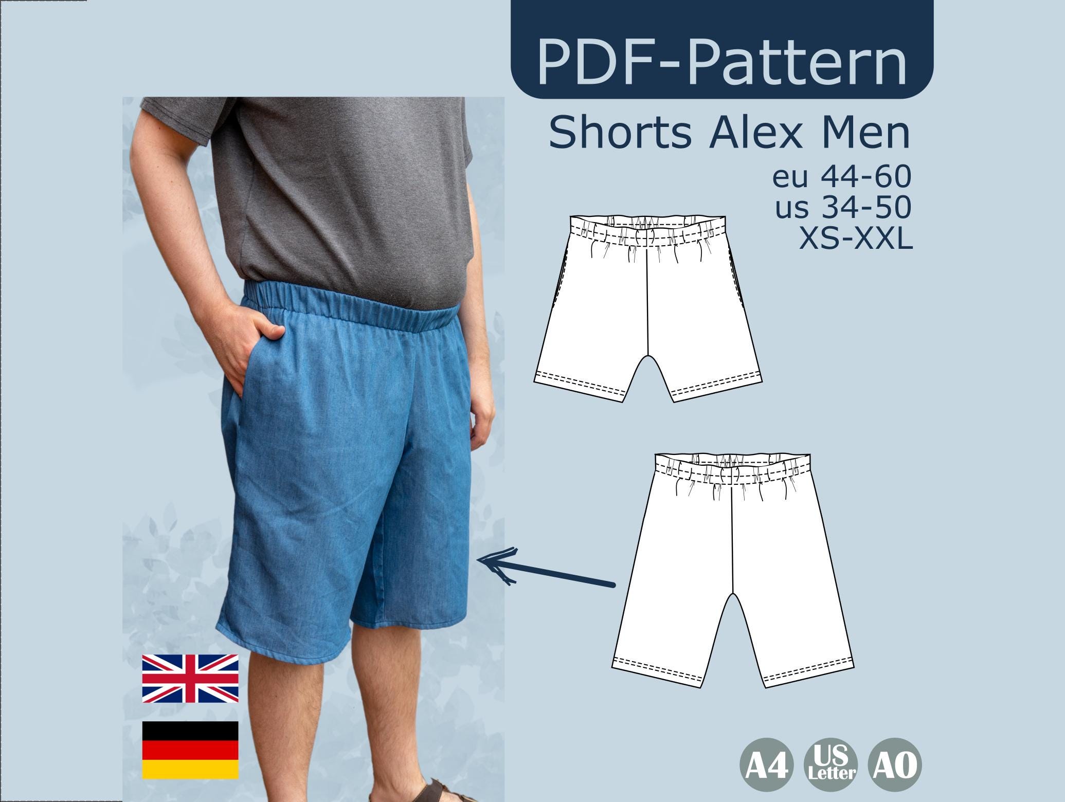 Alex Men Sewing Pattern Easy to Sew Men’s Shorts With Cut-on Elastic ...