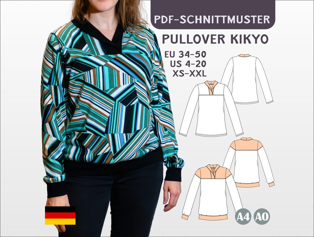PDF Sewing Pattern Sweater Women Pullover With Unique Collar Long ...