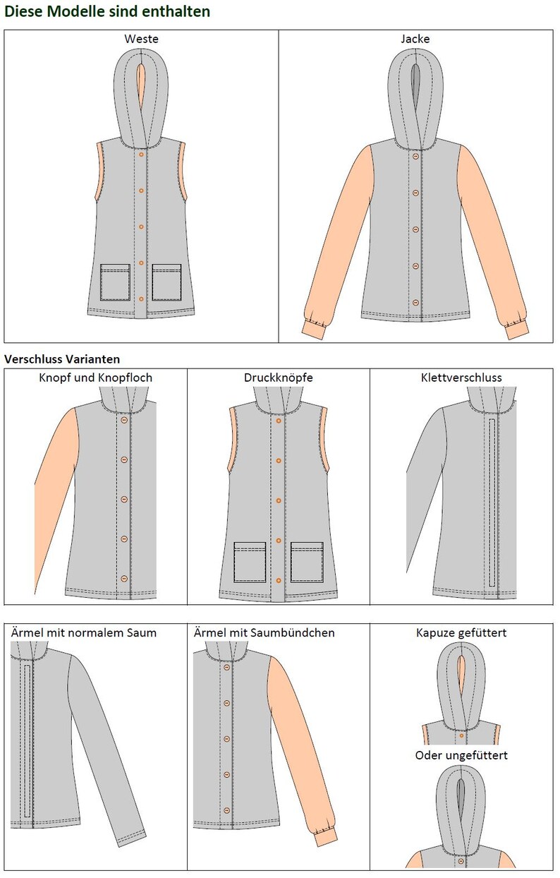 PDF Sewing Pattern Women Hoodie Jacket or Vest Snap Button Closure ...