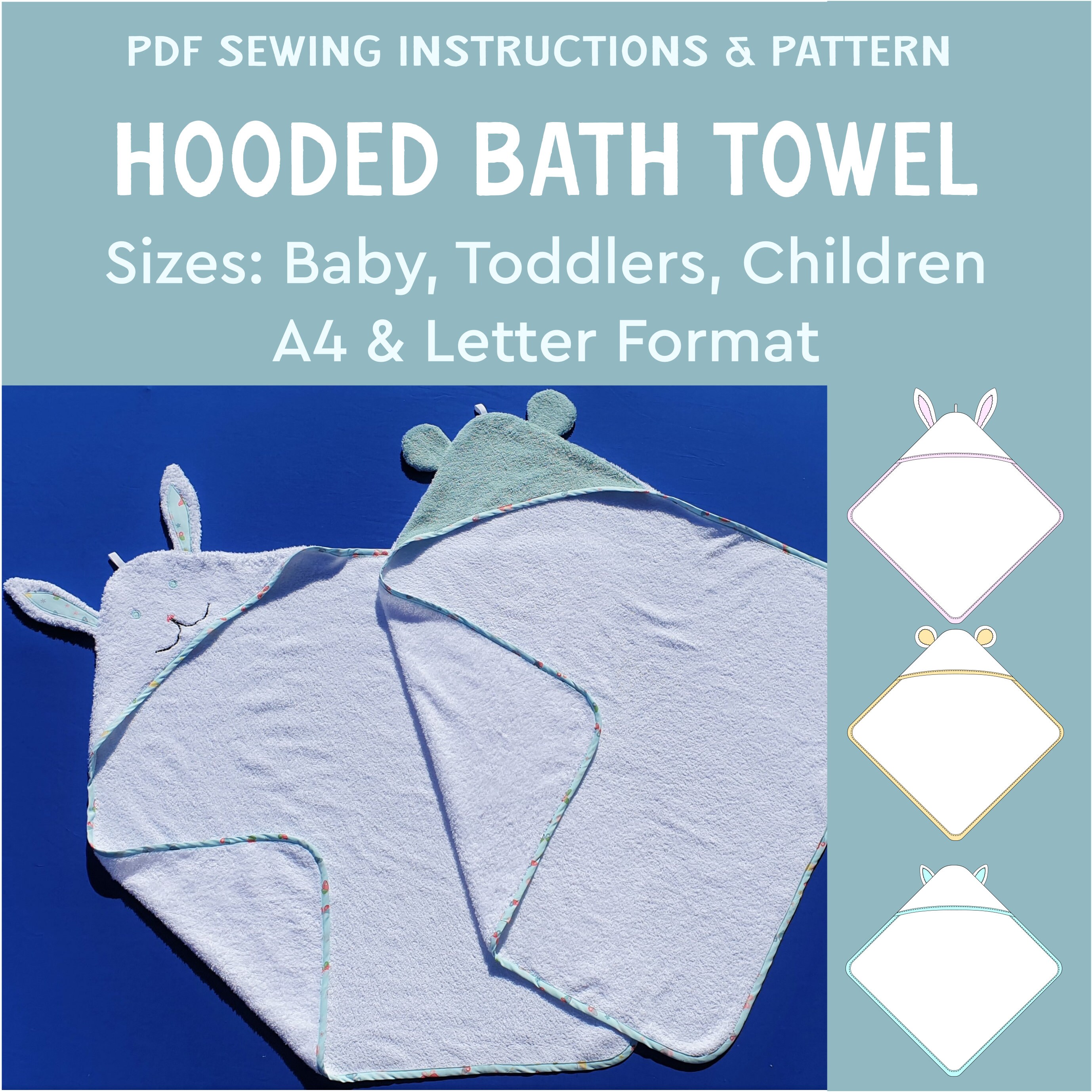 PDF Pattern Hooded Towel With Face and Ears 3 Sizes for Babies Toddlers ...