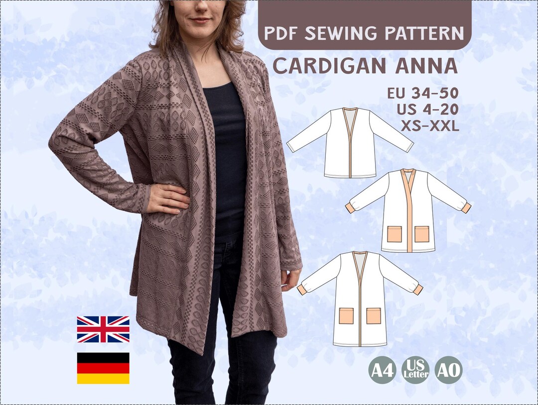 PDF Sewing Pattern Women Cardigan Jacket Long Sleeve Knit Sweatshirt ...