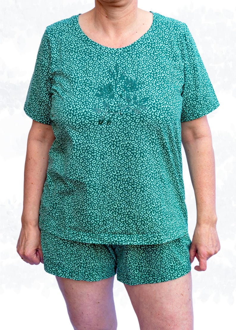 Women Pajama Sewing Pattern Pdf Jersey Sleepwear Set Shirt Pants Shorts ...