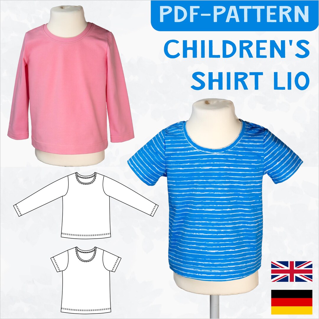 PDF Sewing Pattern Lio Kids Long Sleeve Shirt Basic Round Neck Boys ...