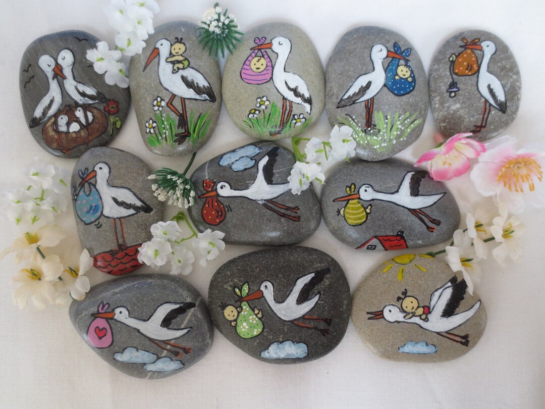 Lucky Stone With Stork + Baby Approx. 6 Cm, Gift for Mothers, Expectant ...