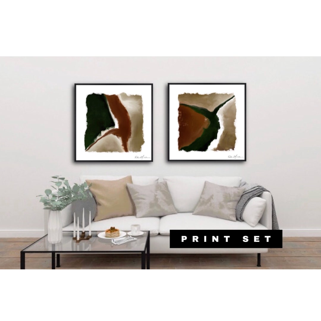 Set of 2, Country Art, Abstract Art, Gallery Wall Set, Abstract Green ...