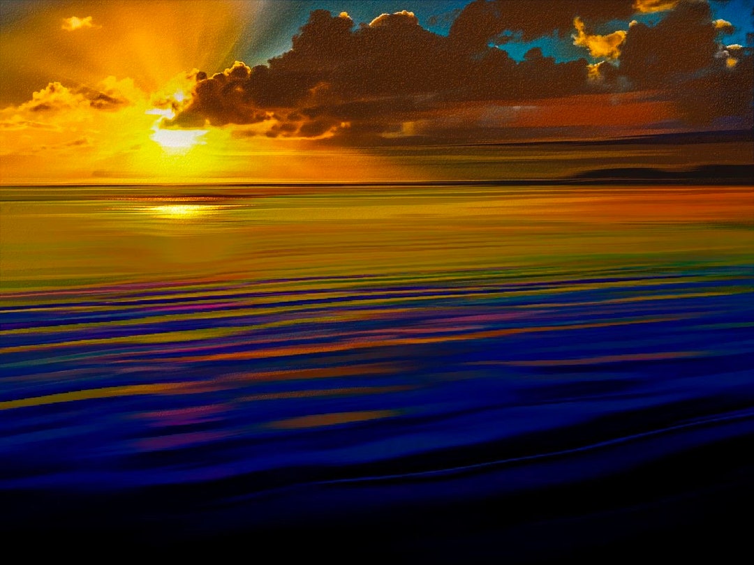 Sunset Abstract,sunset Decor,seascape Abstract,sunset Over the Ocean ...