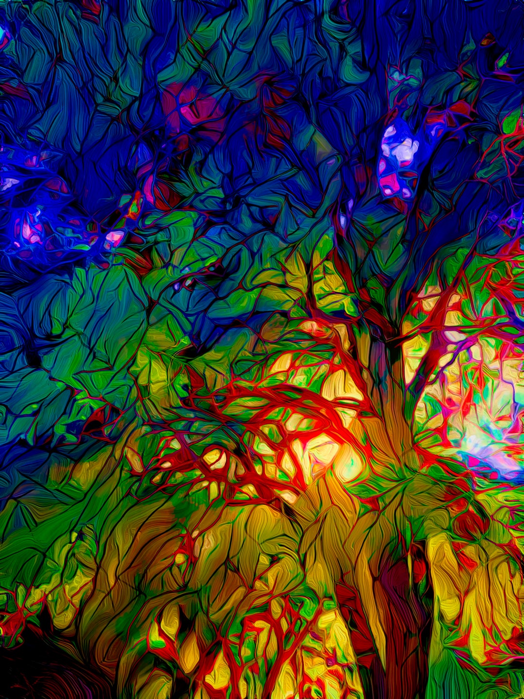 Canvas Art,stained Glass Forest,large Abstract Wall Décor,stained Glass ...