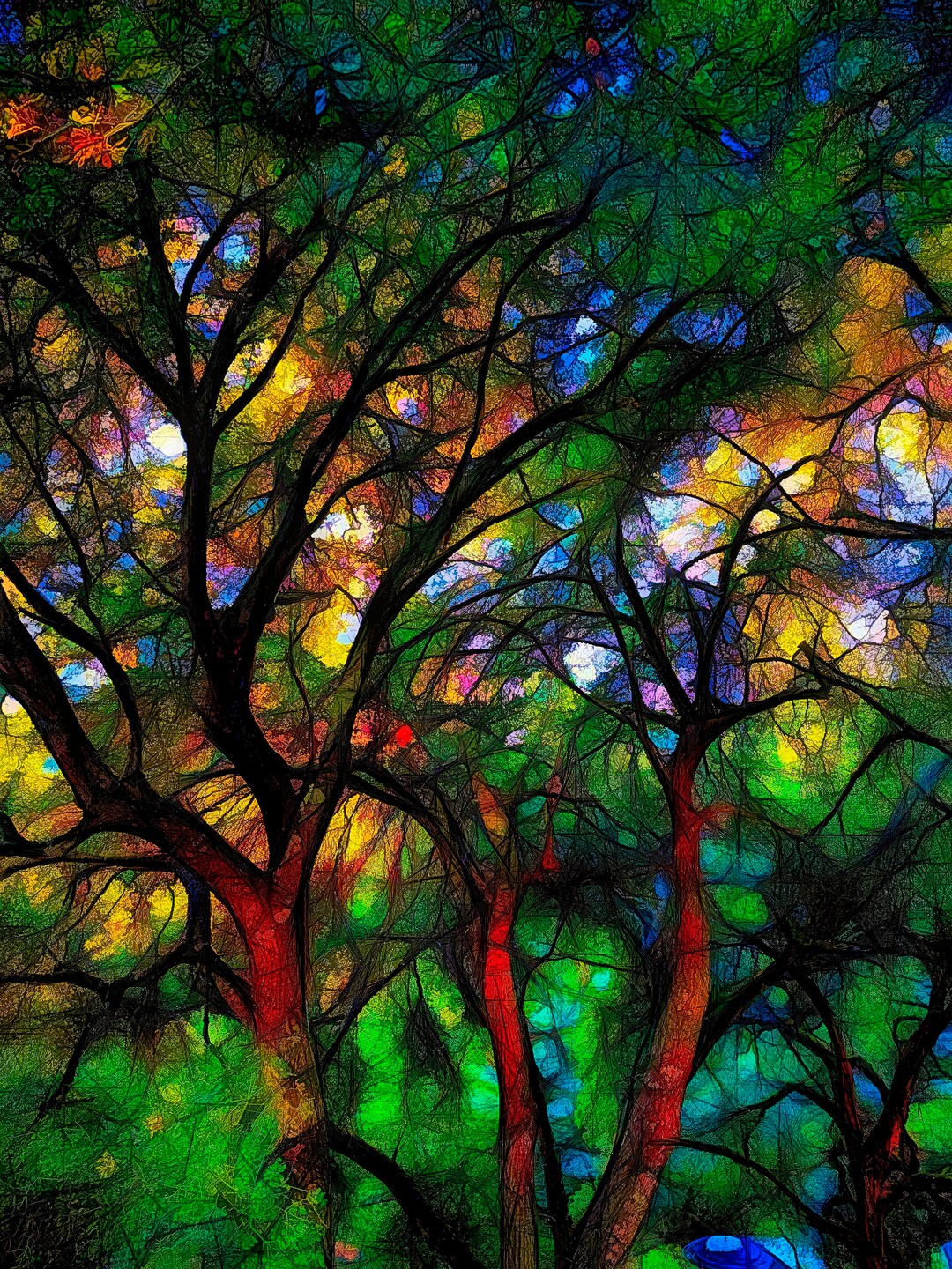 Stained Glass Effect Oak Trees Sunset Canvas Art or Metal Print - Etsy