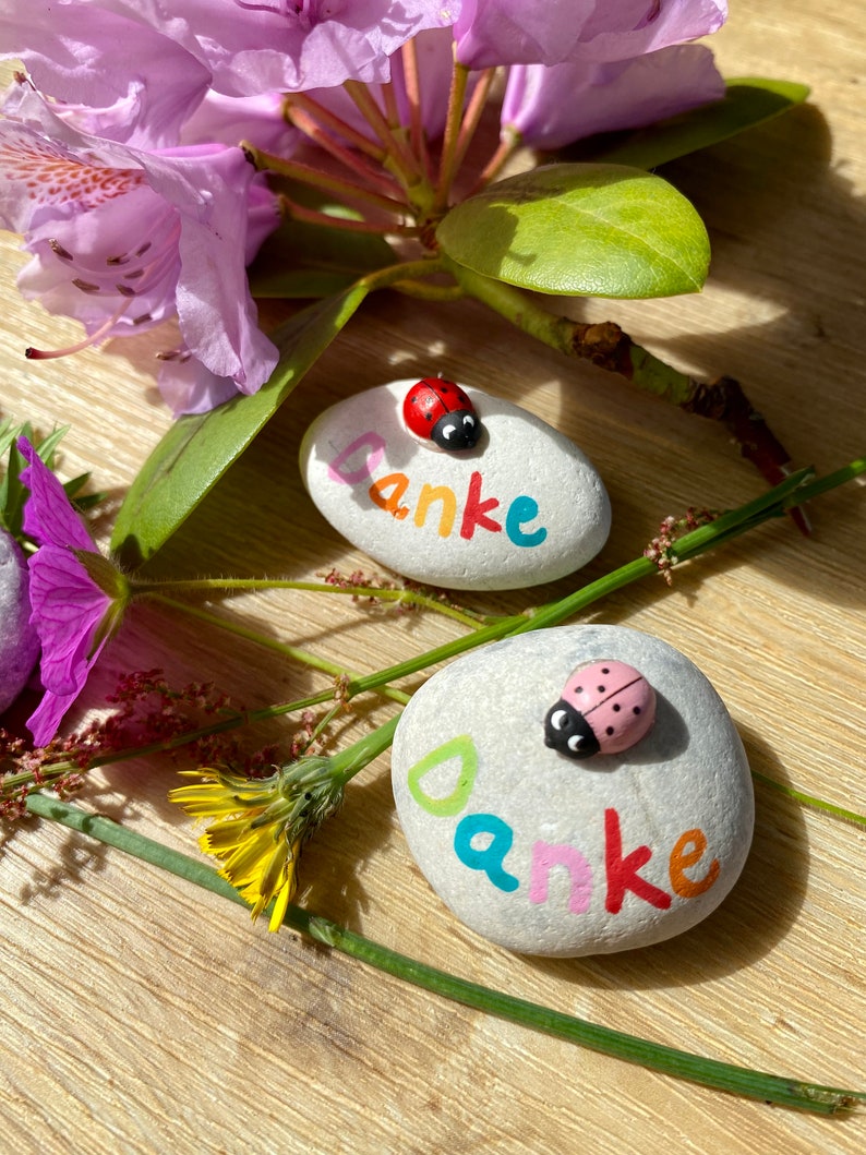 Glücksbringer Stein DANKE oder NAME Glückskäfer bemalt Bunte - Etsy.de