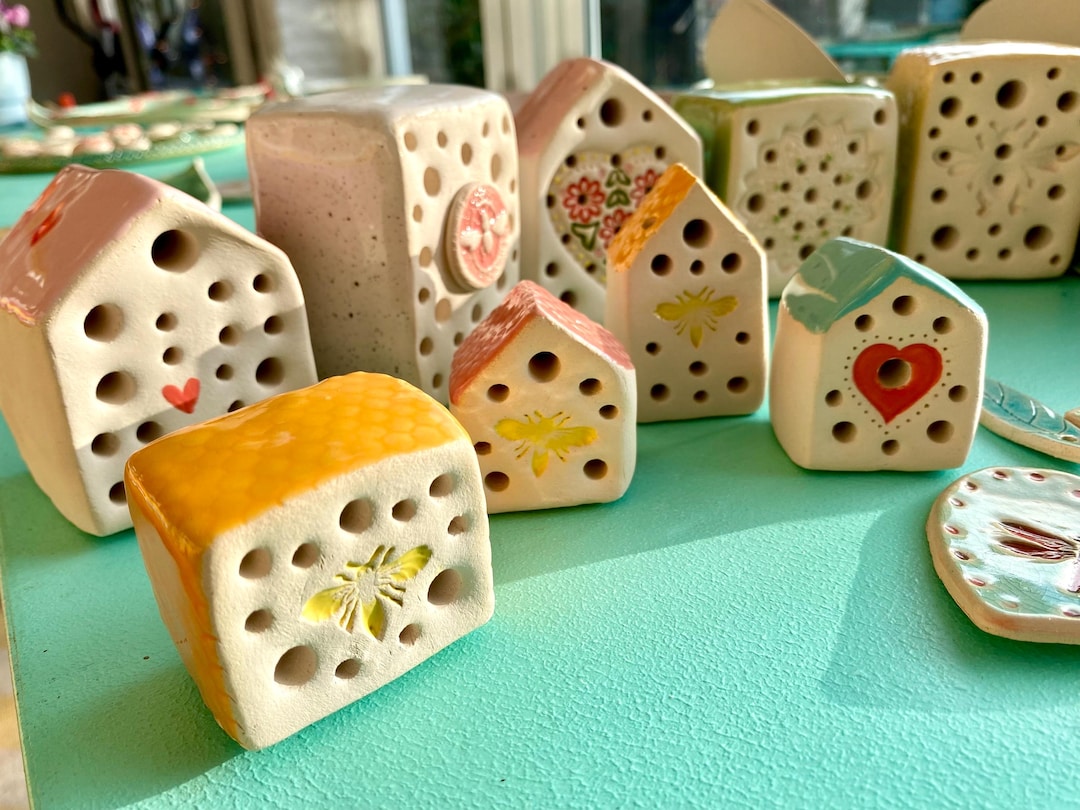 Bee House Bee Hotel Insect Hotel Ceramic Clay Bee Stone Colorful Garden ...