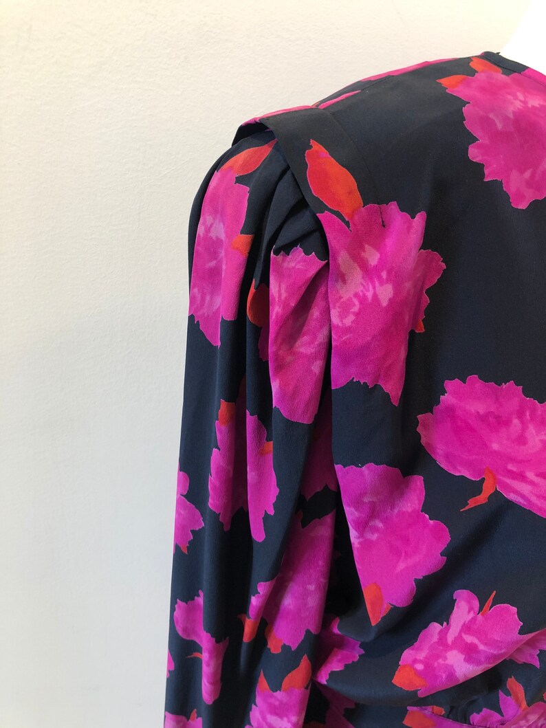 Escada 80s Vintage Floral Wrap Dress S M | Etsy