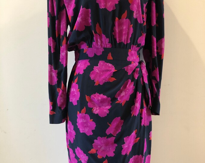Escada 80s Vintage Floral Wrap Dress S M - Etsy