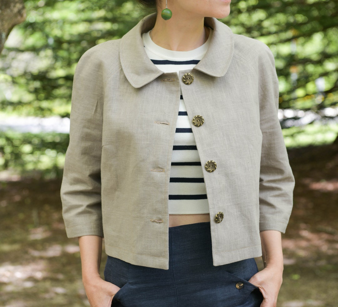 Short Linen Jacket With 3/4 Sleeves, Raglan Sleeves Jacket, Linen ...