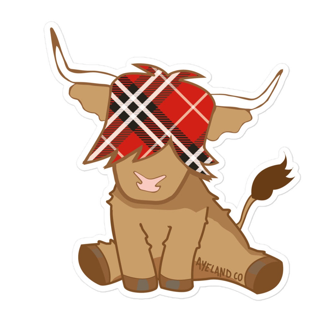 Cute Kawaii Scottish Tartan Highland Cow Sticker for a Cow Lover - Etsy